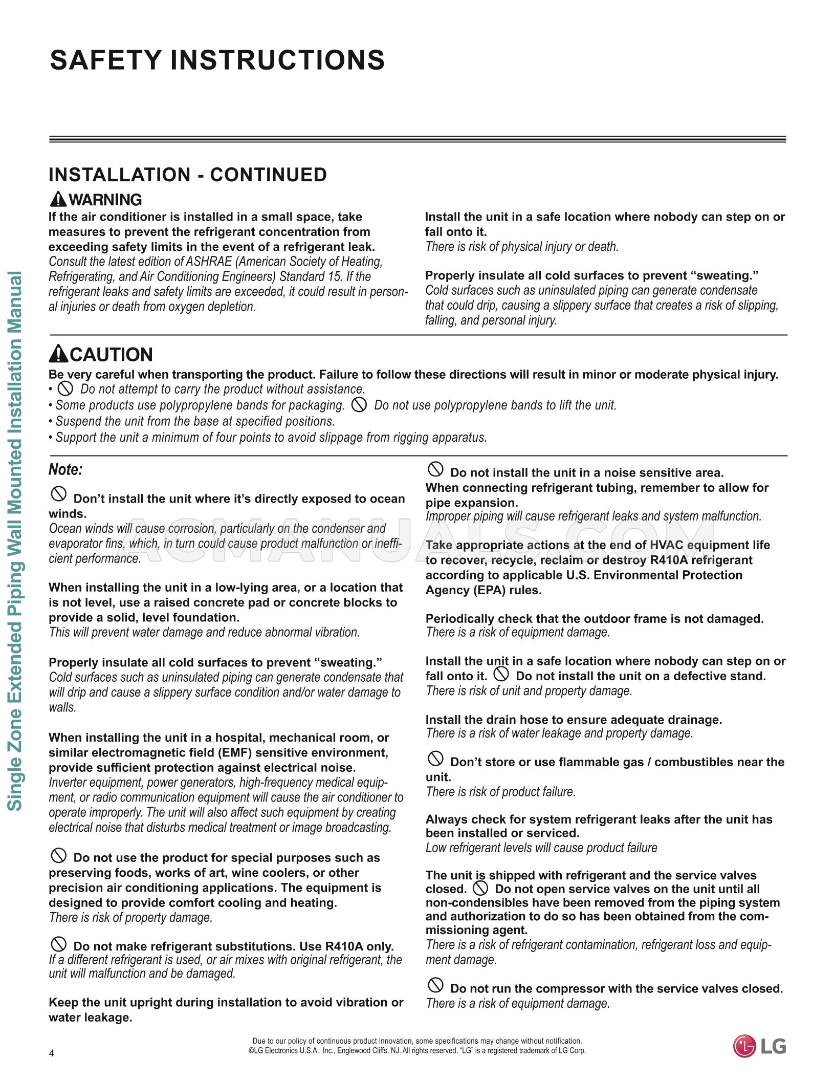 LG LSU363HLV3 Installation Manual
