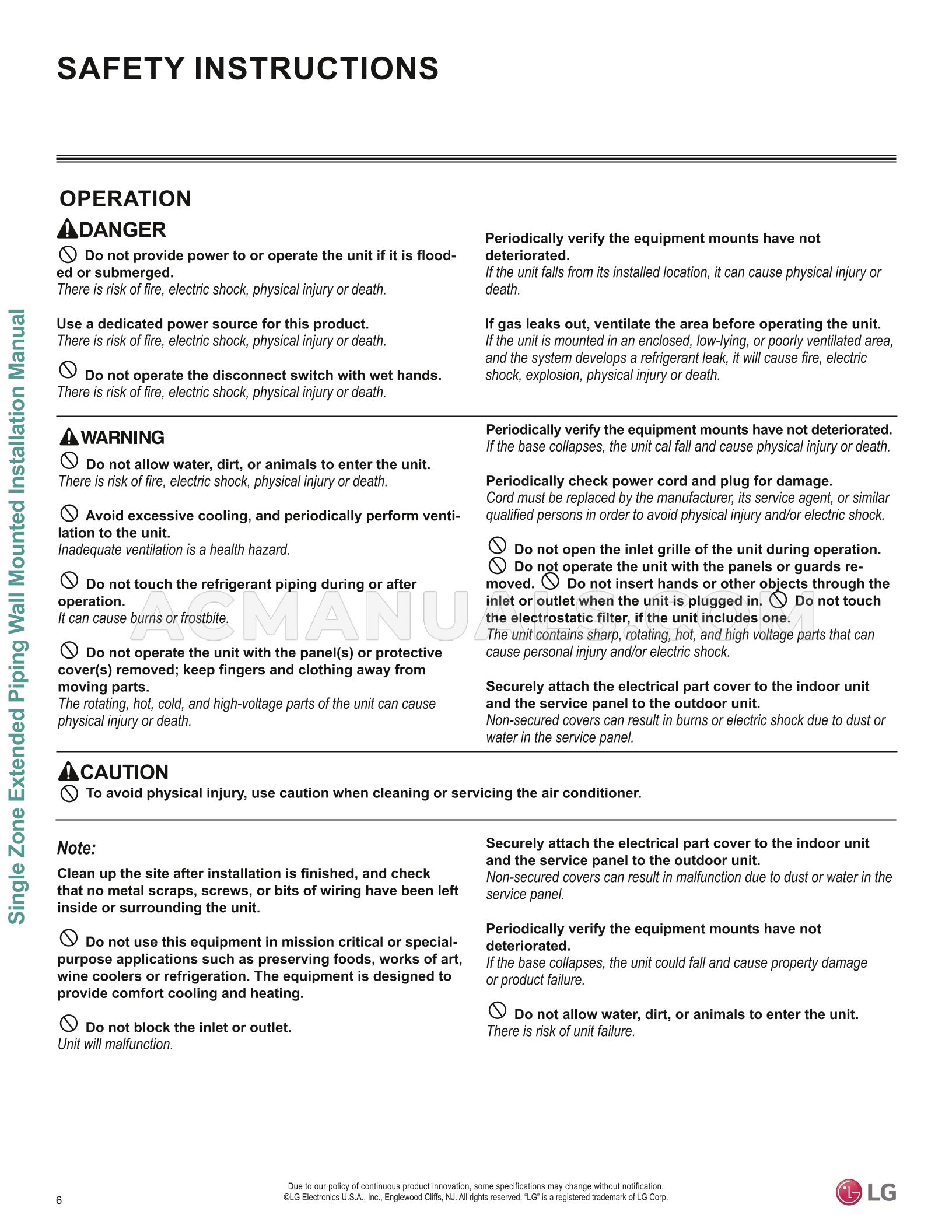 LG LSU363HLV3 Installation Manual