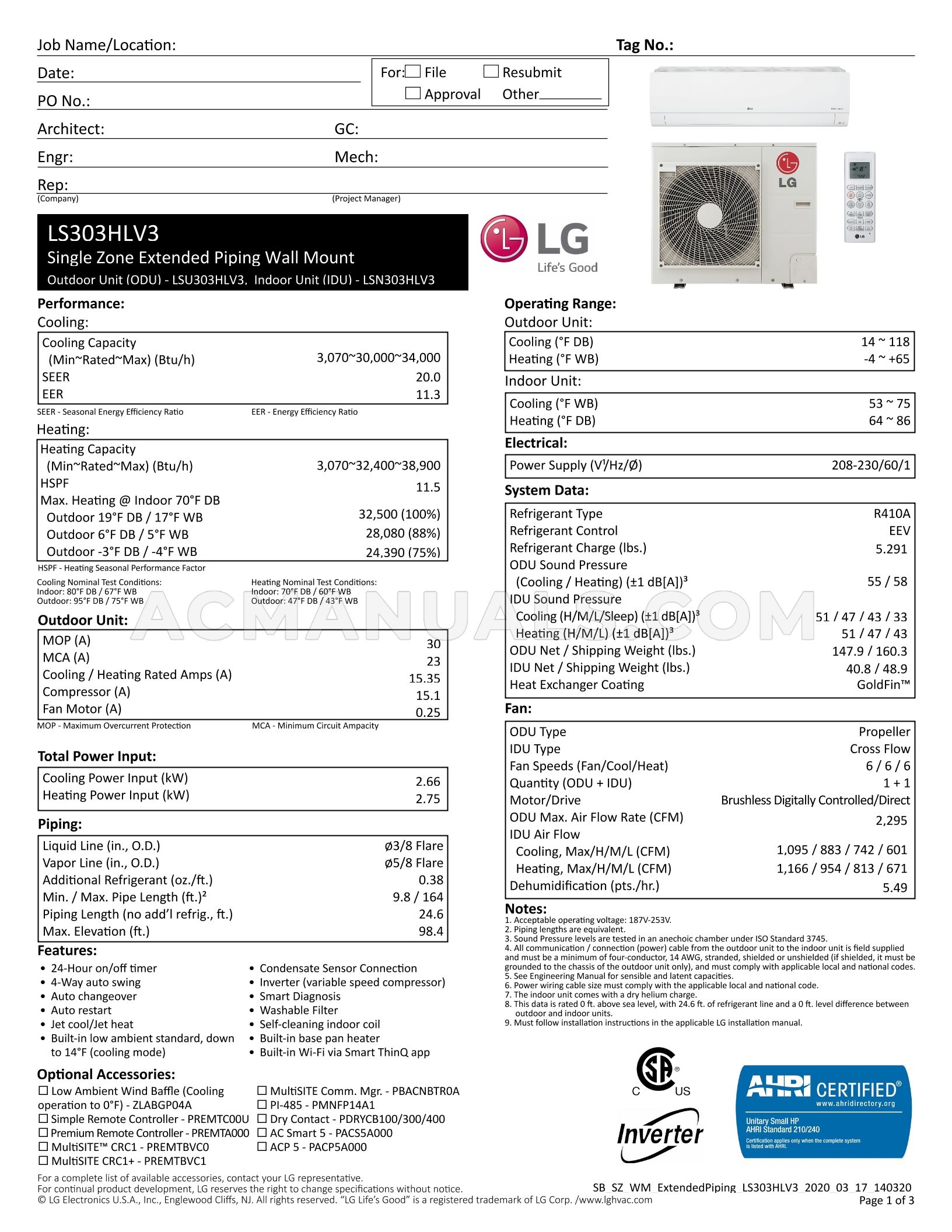 LG LS243HLV3 Submittal