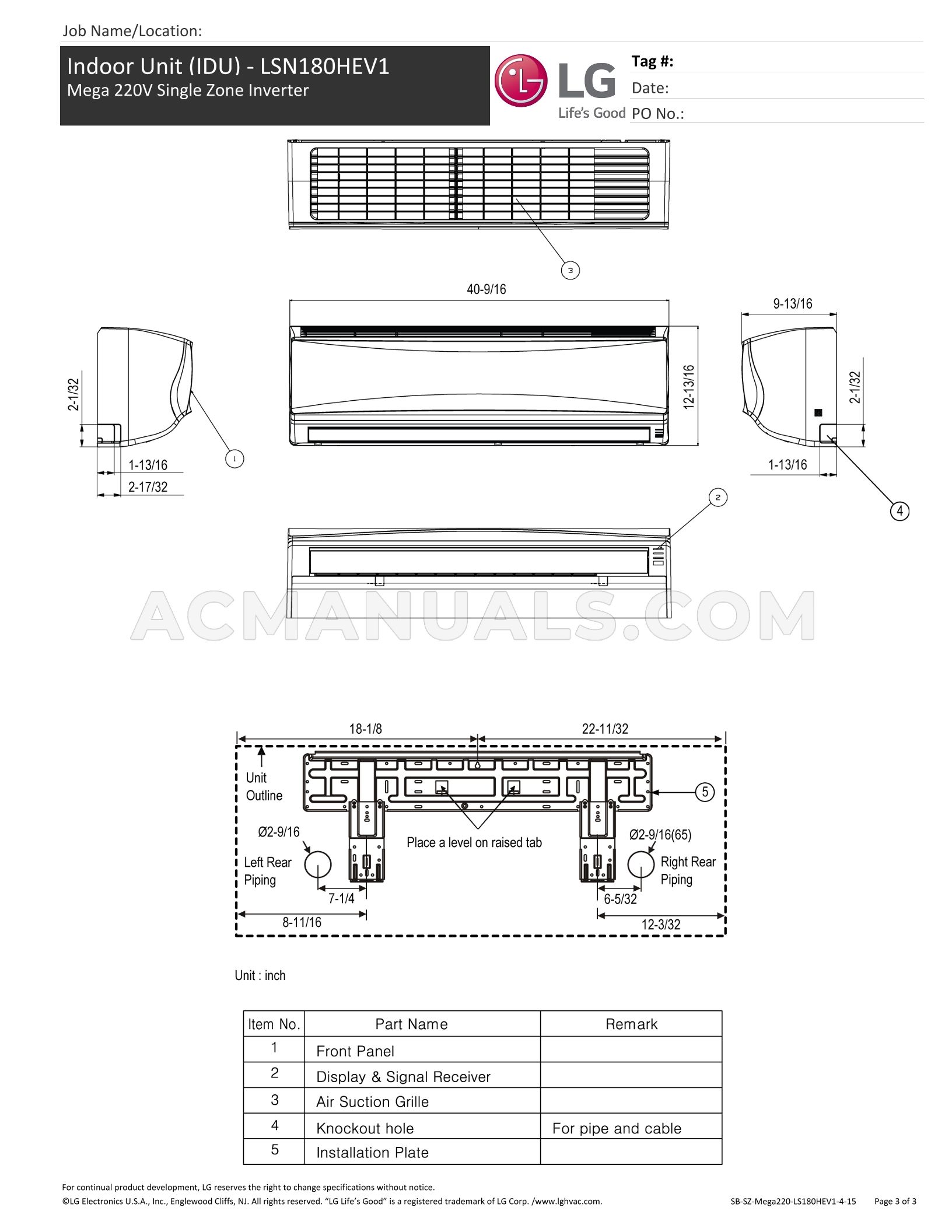 LG LSN180HEV1 Submittal