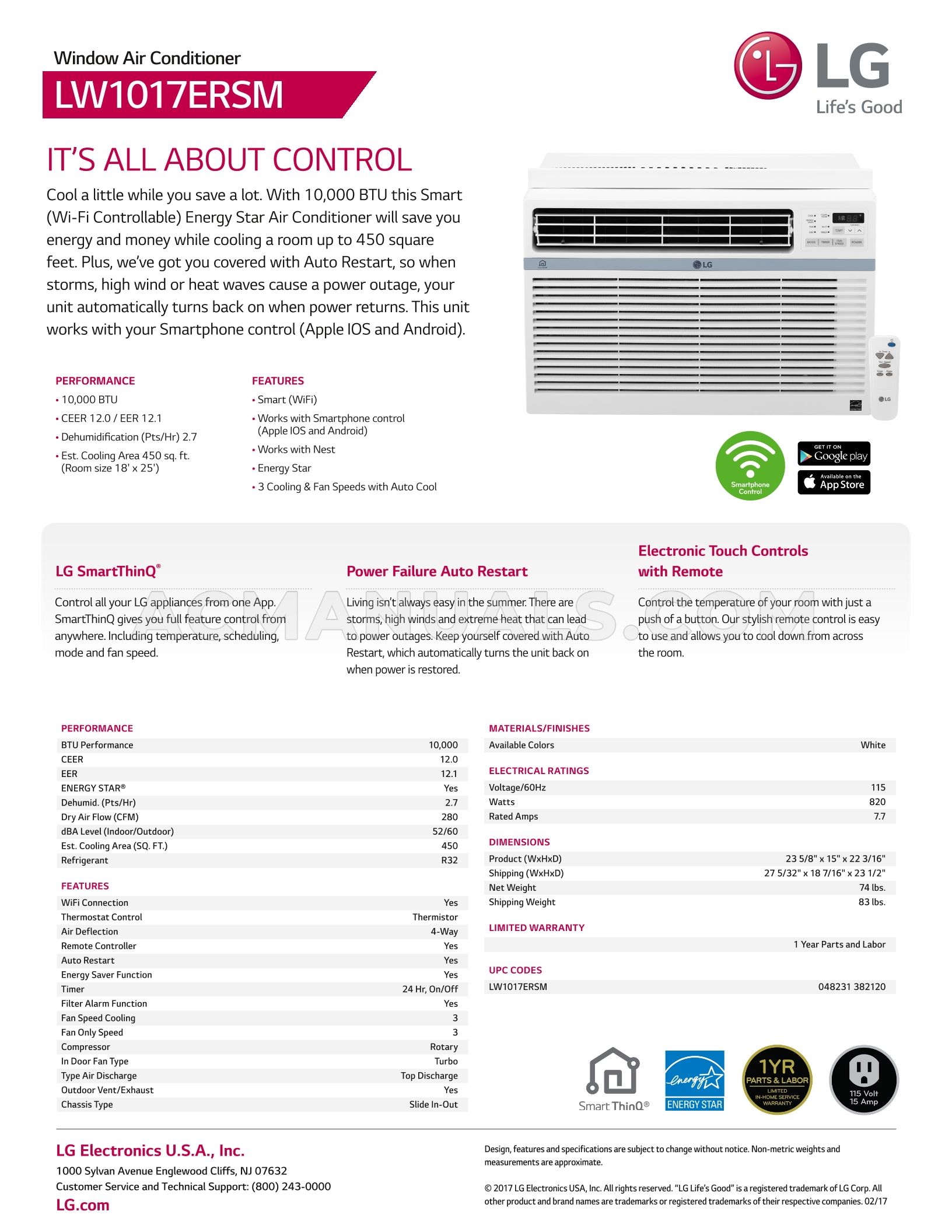 LG LW1017ERSMRB Spec Sheet