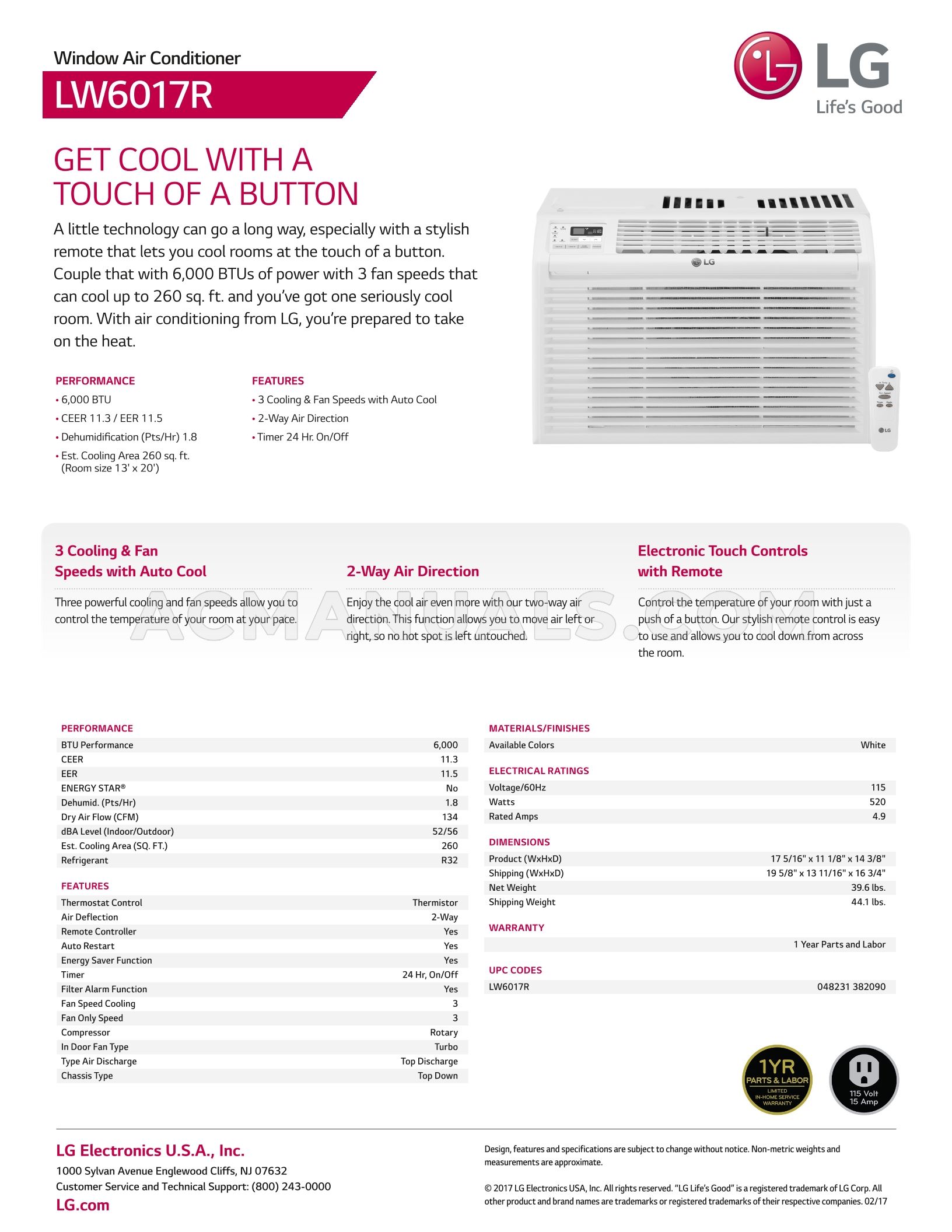 LG LW6017R Spec Sheet