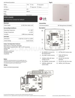 LG PDRYCB400 Specifications Sheet