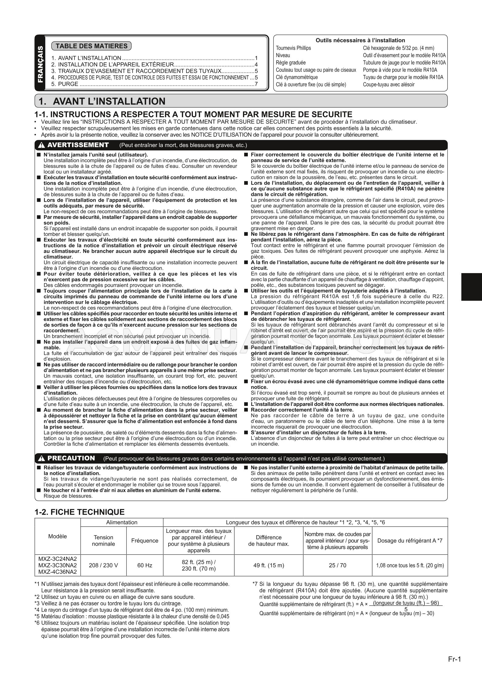 Mitsubishi MXZ4C36NA2U1 M Series Installation Manual