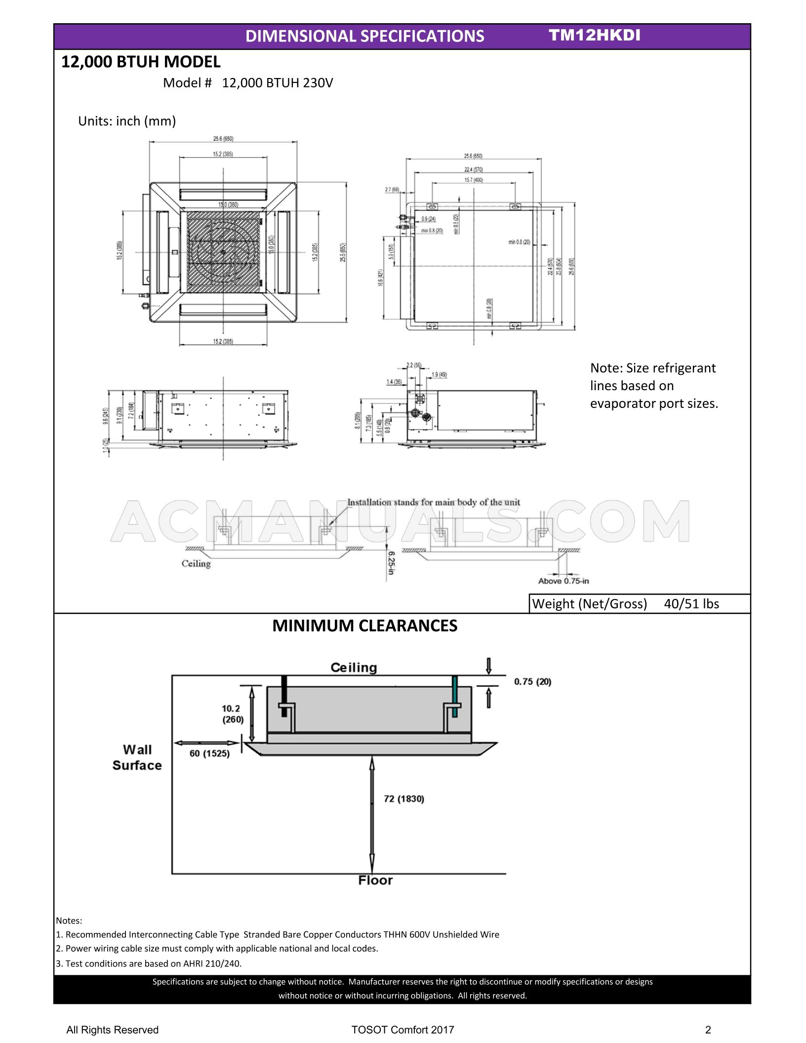 Tosot TM12HKDI TM12HKDI 12K Cassette Submittal